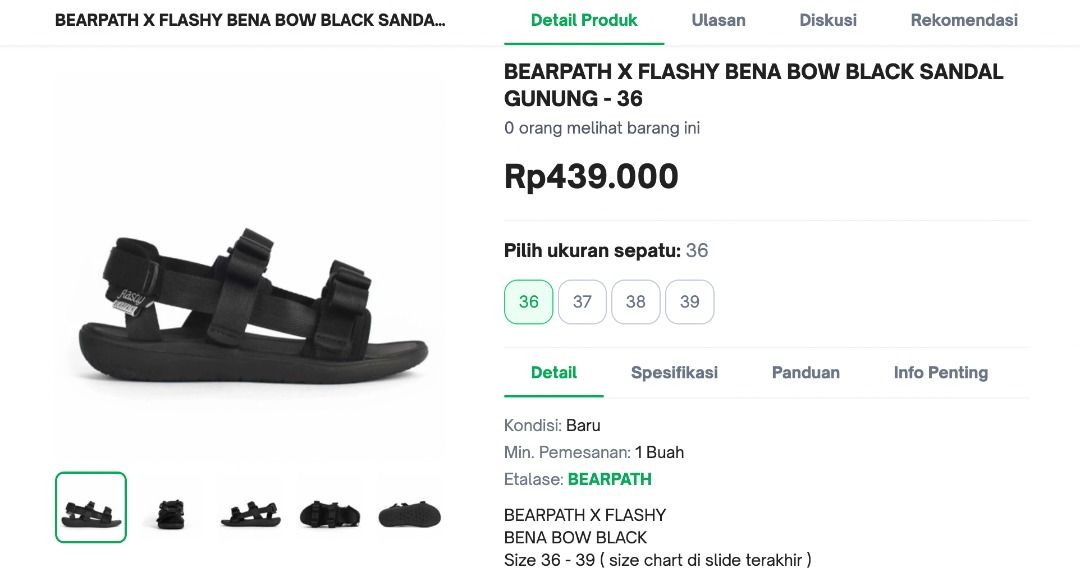BEARPATH X FLASHY BENA BOW BLACK SANDAL GUNUNG, Fesyen Wanita, Sepatu ...