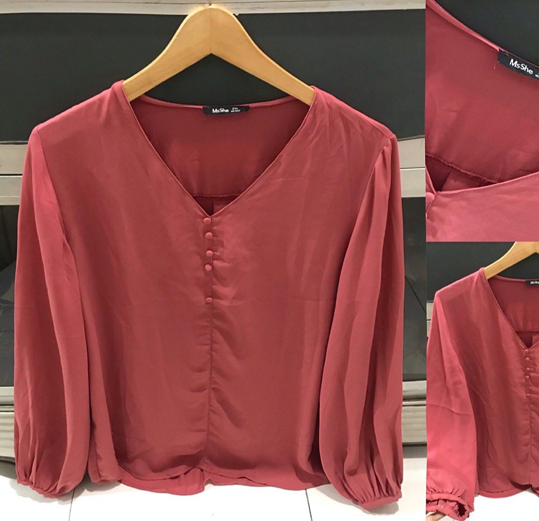 Blouse korea dark dusty // blouse korea premium, Fesyen Wanita, Pakaian ...