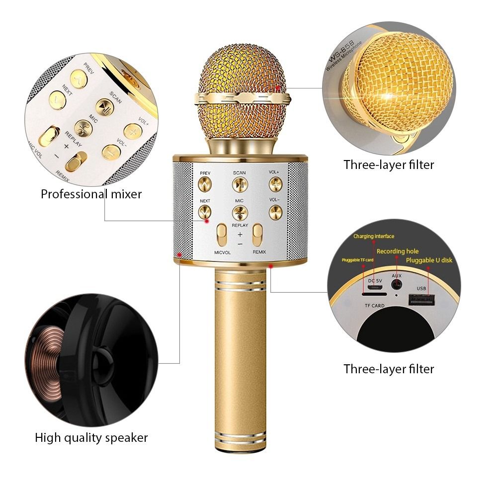 Bluetooth Wireless Condenser Karaoke Microphone Player Mic Speaker ...