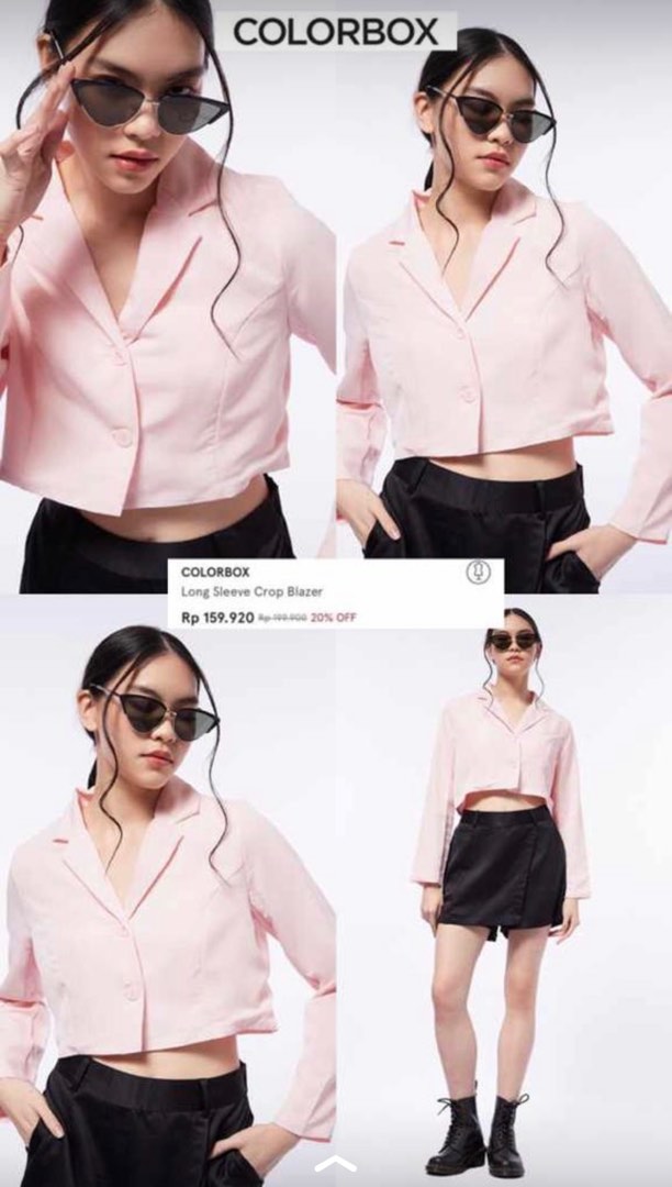 Colorbox atasan blazer crop pink, Fesyen Wanita, Pakaian Wanita, Atasan di Carousell