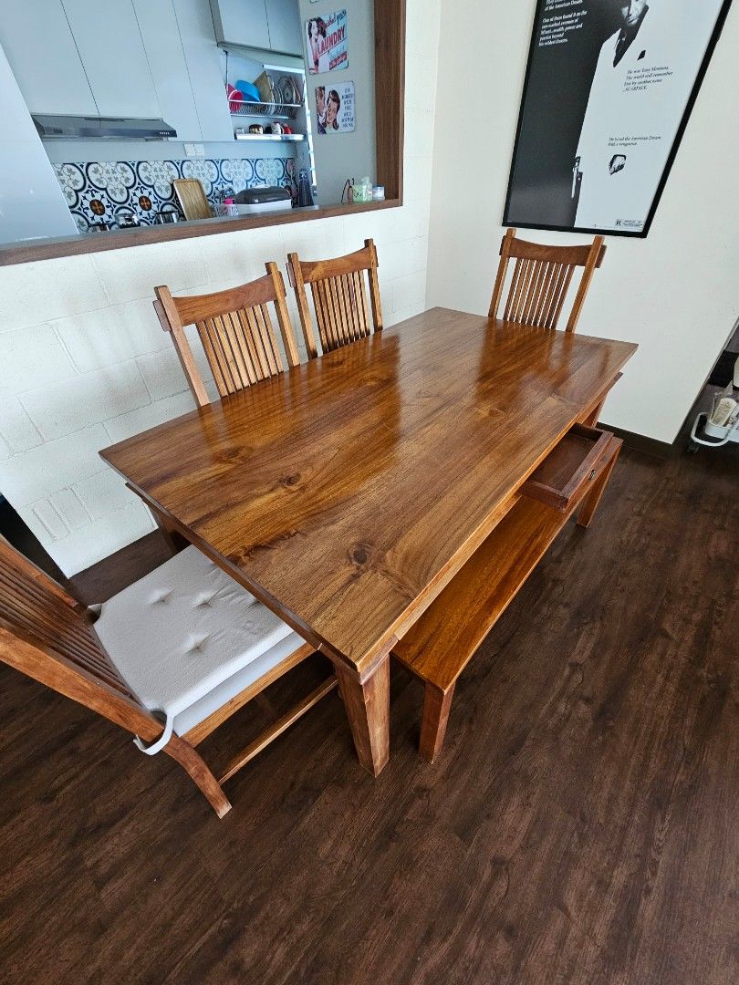 Complete Solid Wooden Indonesian Dining set, Furniture & Home Living ...