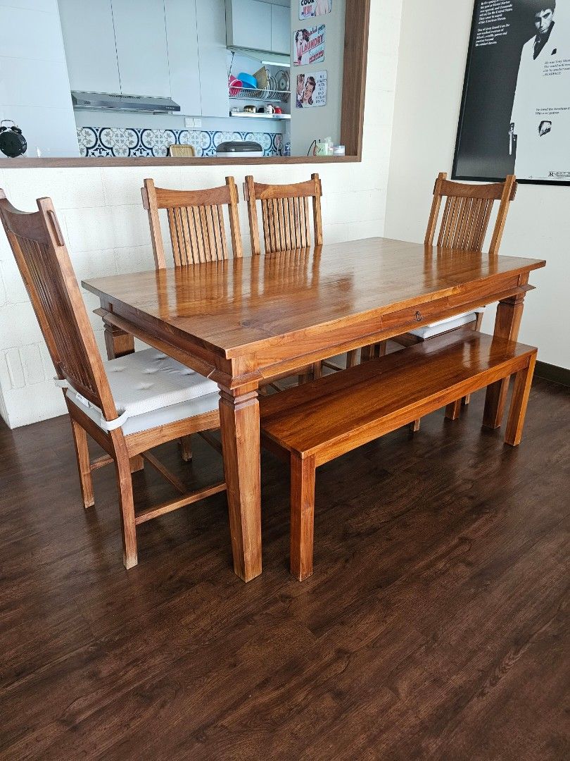 Complete Solid Wooden Indonesian Dining set, Furniture & Home Living ...