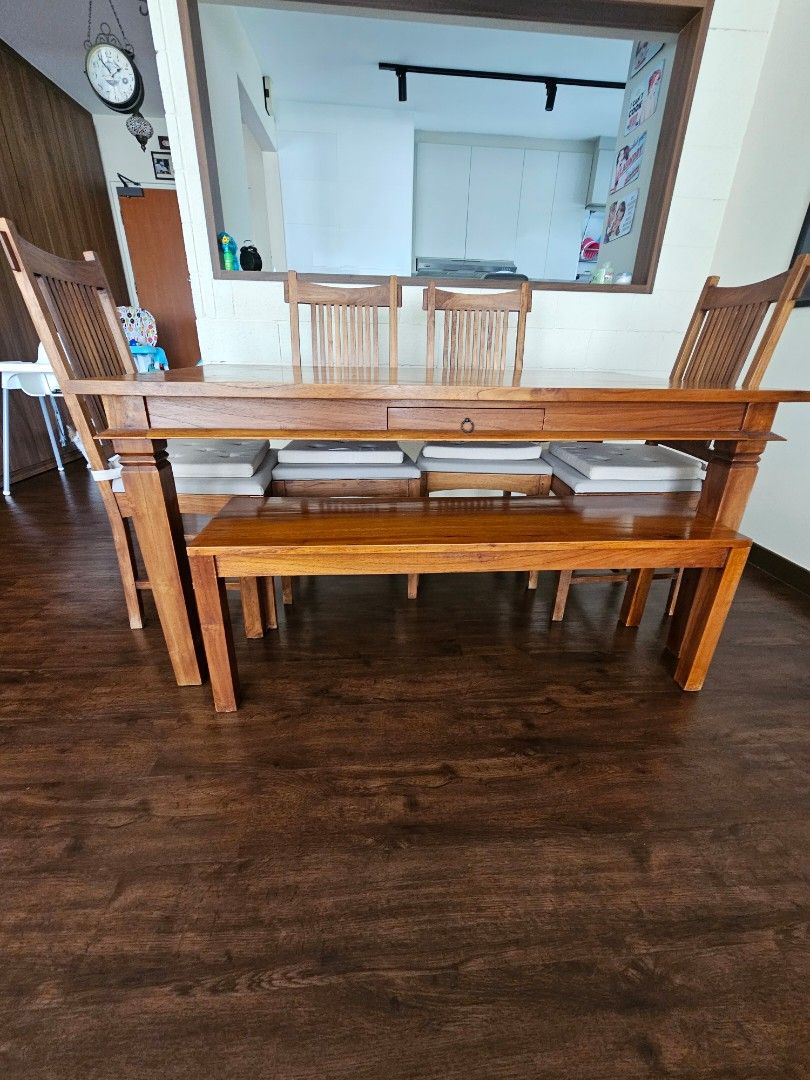 Complete Solid Wooden Indonesian Dining set, Furniture & Home Living ...