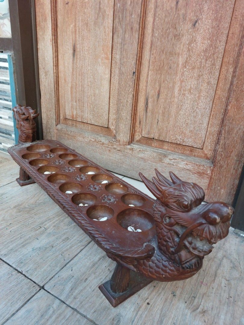Dakon congklak kayu jati panjang 80 cm, Antik, Pajangan di Carousell