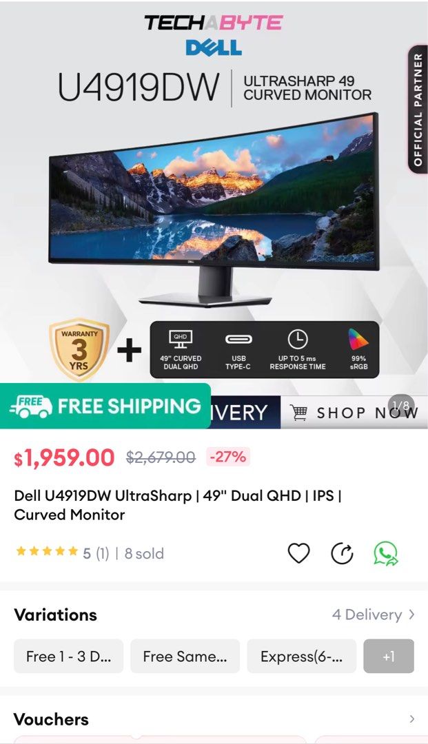 Dell 49 inch ultra sharp monitor - Dell U4919DW., Computers & Tech ...