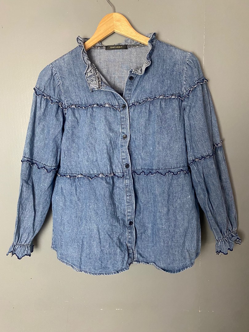 Denim blouse, Women's Fashion, Tops, Blouses on Carousell