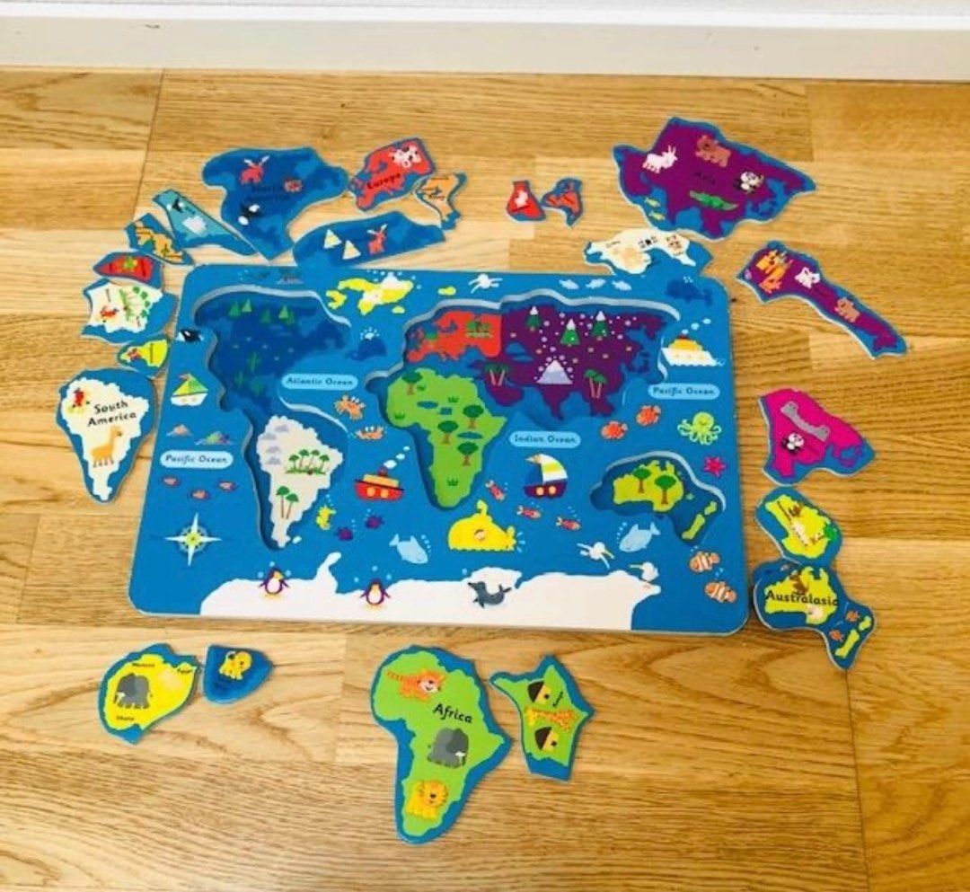 Early Learning Center double layered wooden world map puzzle kids ...