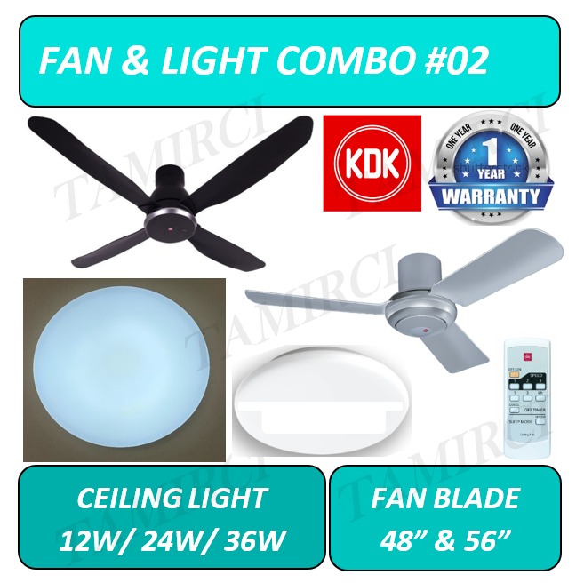 FAN & LIGHT COMBO #02/ KDK/ 48 INCH/ 56 INCH/ LED CEILING LIGHT/ 12W ...