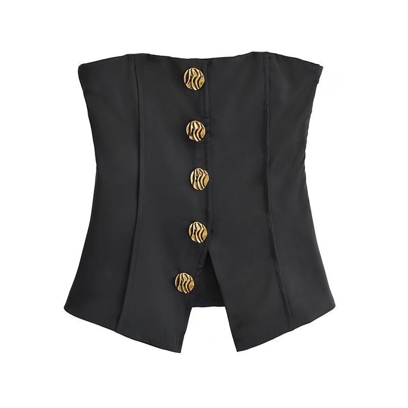 Gold Button Black Classy Silk Tube Top on Carousell