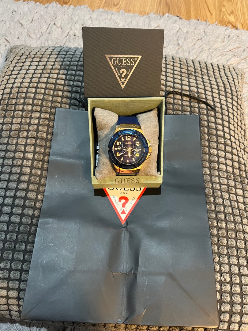 Jam tangan Guess rigor original blue rosegold, Fesyen Pria, Jam Tangan ...