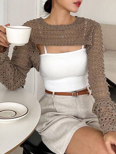 hollow out super crop top, Women's Fashion, Tops, Longsleeves on Carousell