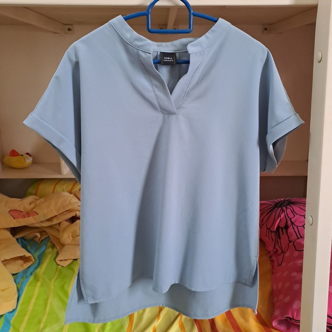 IORA Blue Blouse, Women's Fashion, Tops, Blouses on Carousell