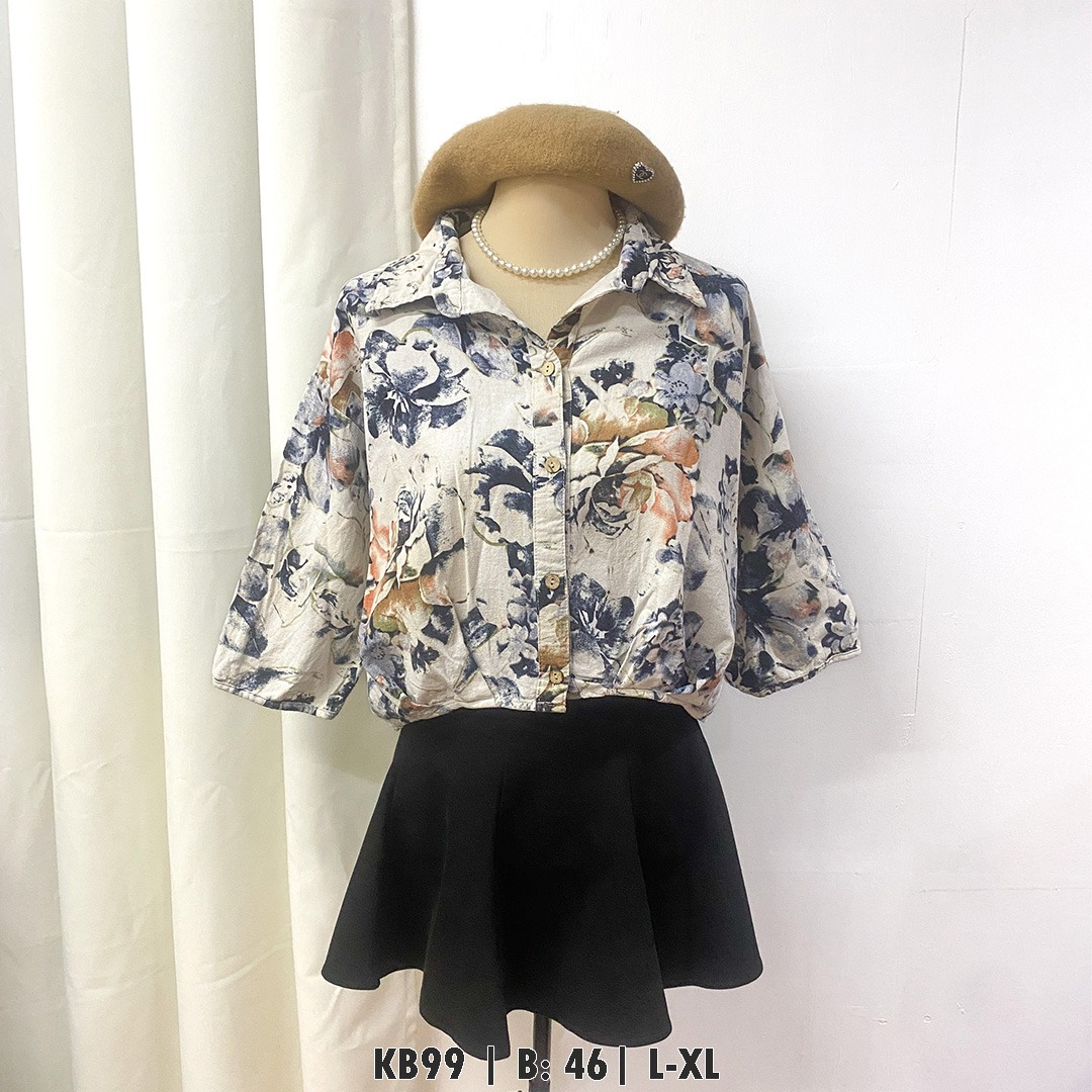 KB99 - L-XL white floral korean blouse, Women's Fashion, Tops, Blouses on Carousell