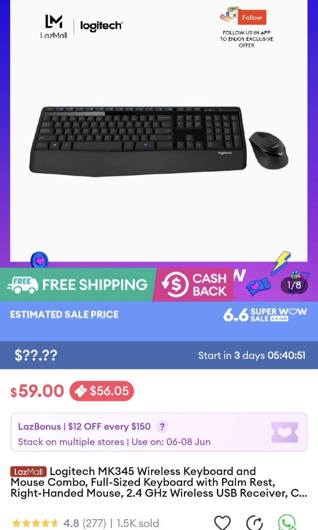 Logitech K345 Keyboard & Mouse Combo, Computers & Tech, Parts ...