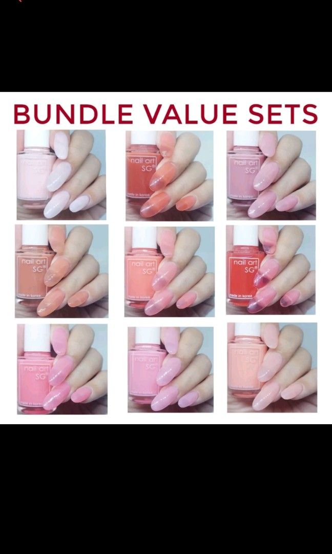 Nail Art Sg Bundle Value Set of 9 Translucent Nail Polish - Made in Korea, Beauty & Personal ...