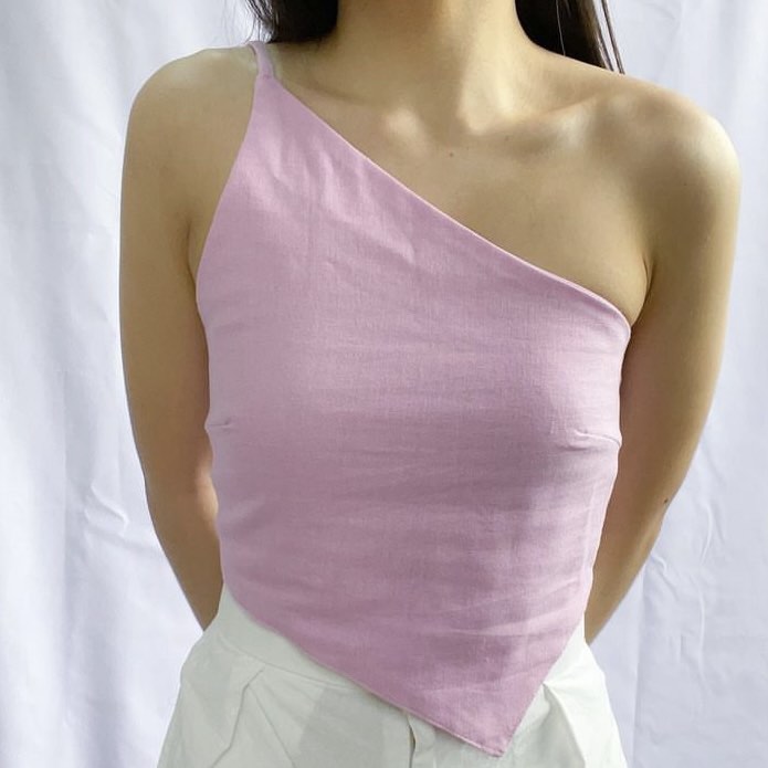 One Shoulder Linen Top on Carousell