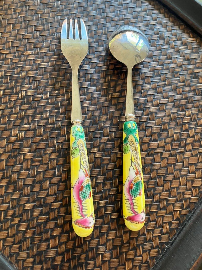Peranakan Hand Painted Porcelain Fork & Spoon Serve ware Set, Furniture ...