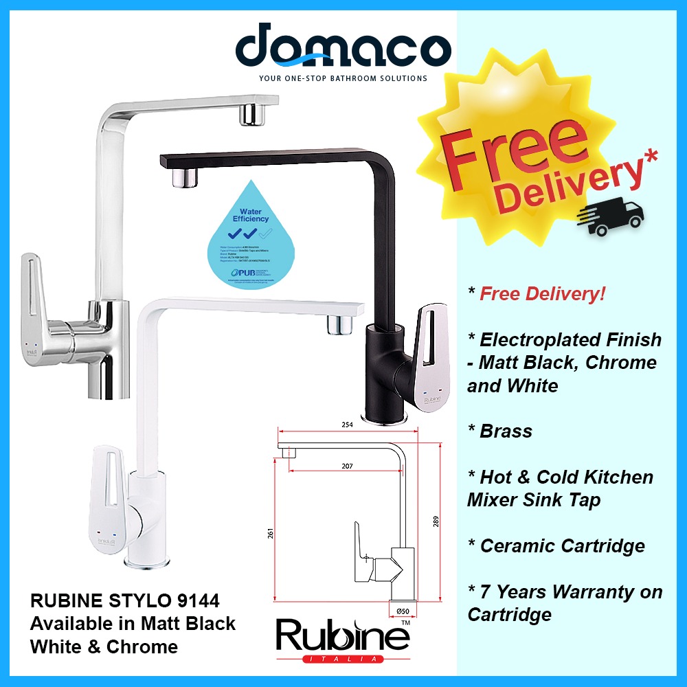 Rubine Stylo 9144 Kitchen Mixer Sink Tap [Matt Black/White/Chrome ...