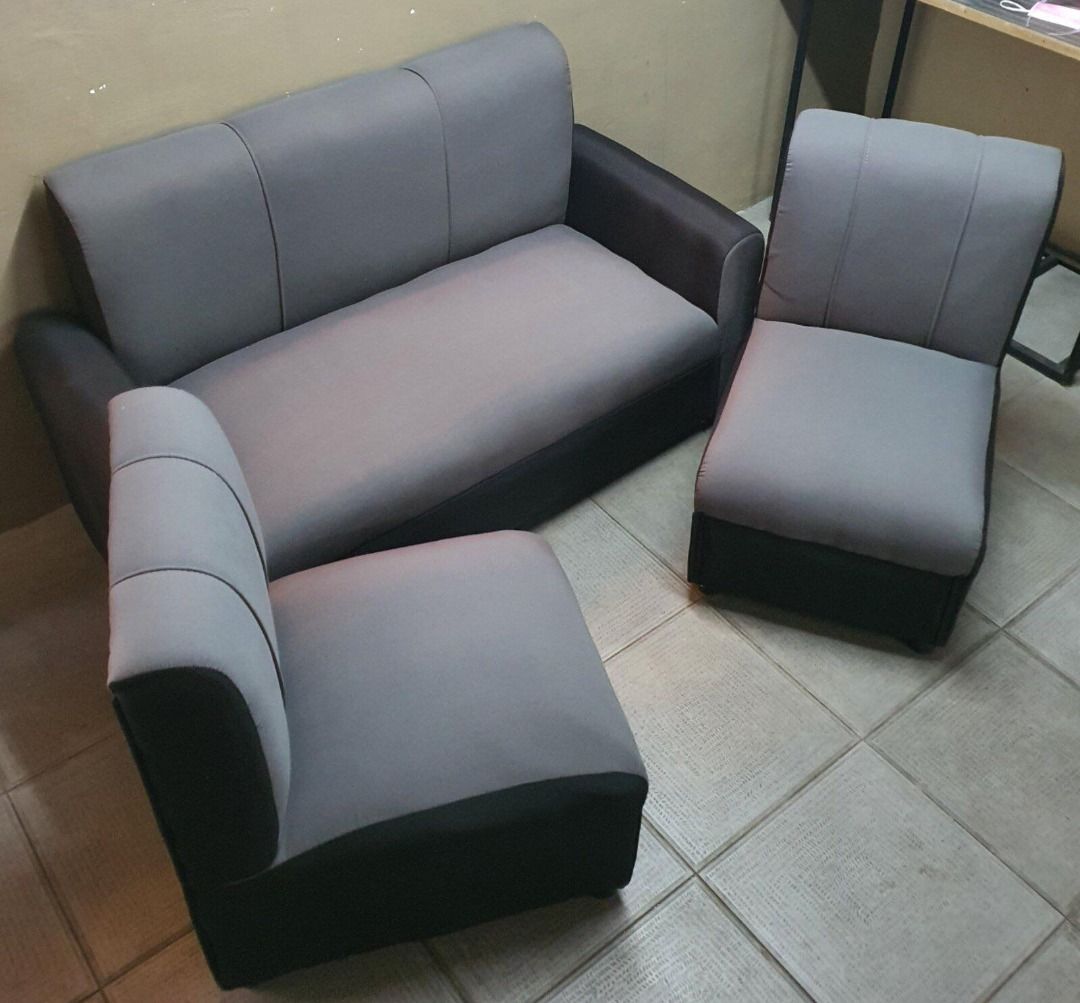sala set grey black fabric sofa with center table uratex foam ...