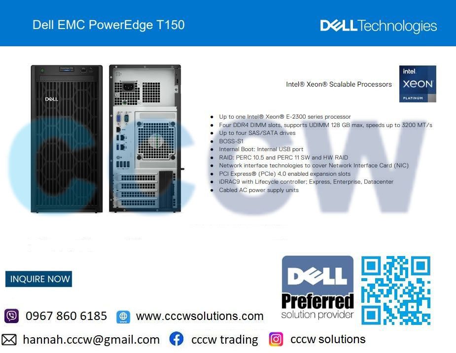 Server - PowerEdge T150 Server Processor: Intel Xeon E-2334 3.4GHz, 8M ...