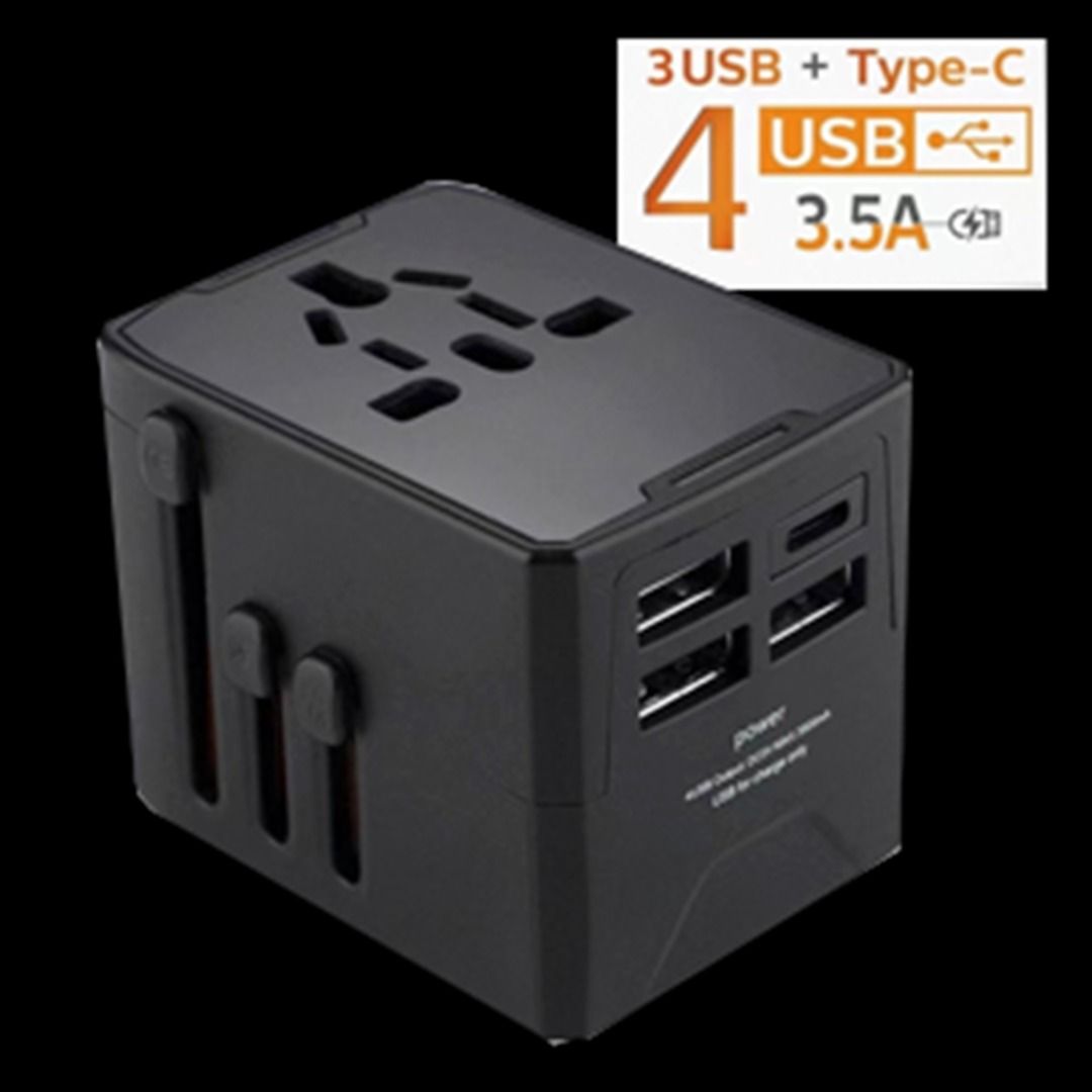 [SG Seller] Universal Compact Travel Adapter Wall Plug with USB type C ports 3usb+ 1 type c ...