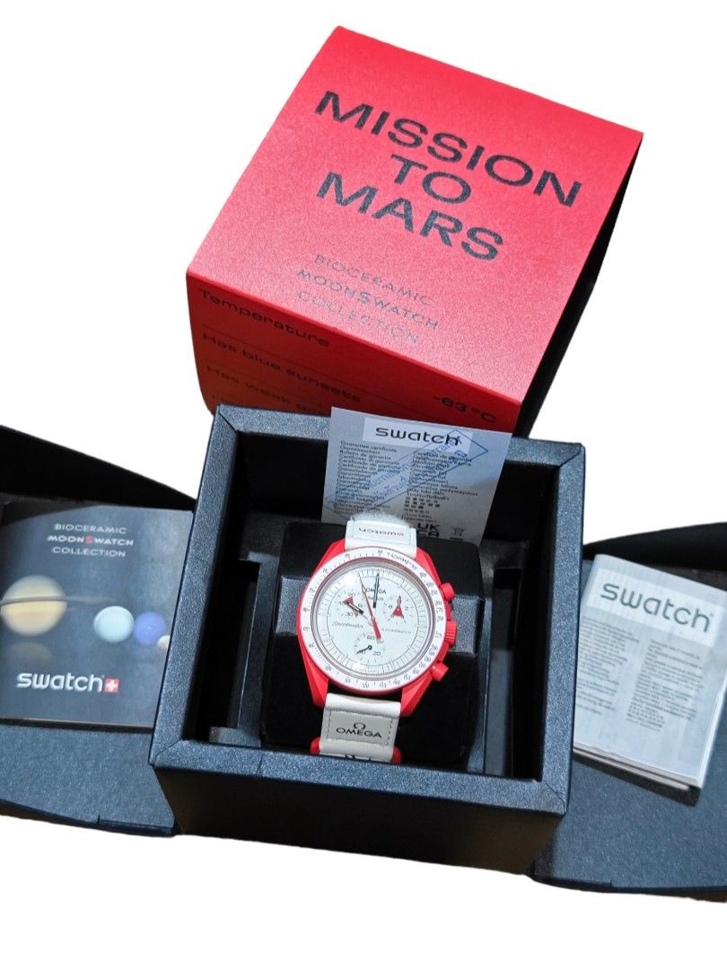 Swatch Omega Mars (Red & White), Luxury, Watches on Carousell