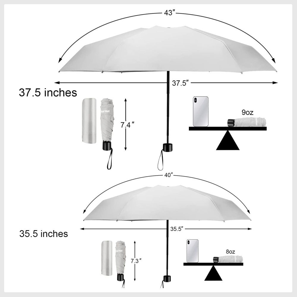 TradMall Mini Travel Umbrella, Portable Lightweight Compact Parasol ...