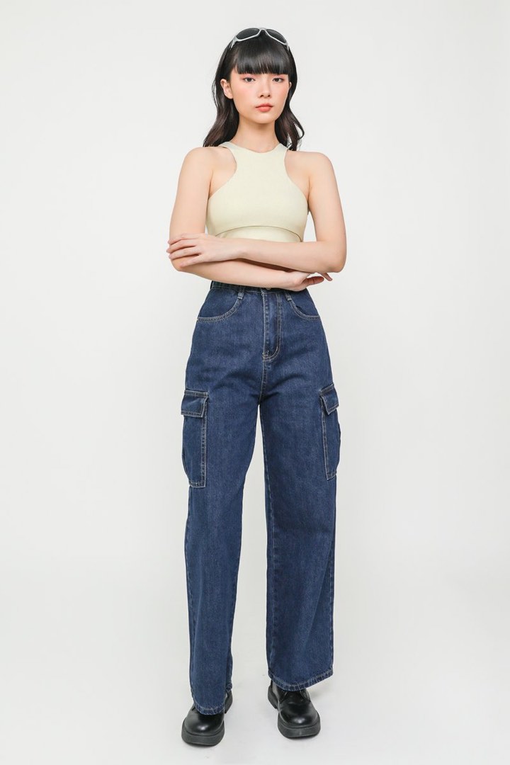 Trevor Denim Cargo Pants (Dark Wash), Women's Fashion, Bottoms, Jeans ...