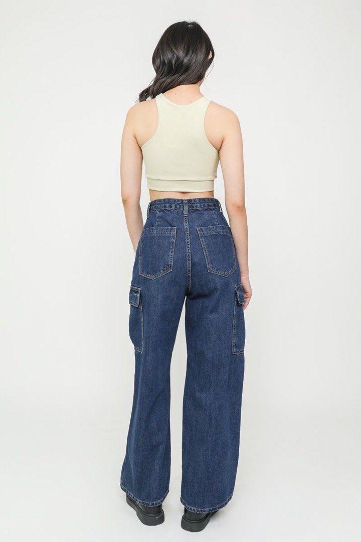Trevor Denim Cargo Pants (Dark Wash), Women's Fashion, Bottoms, Jeans ...