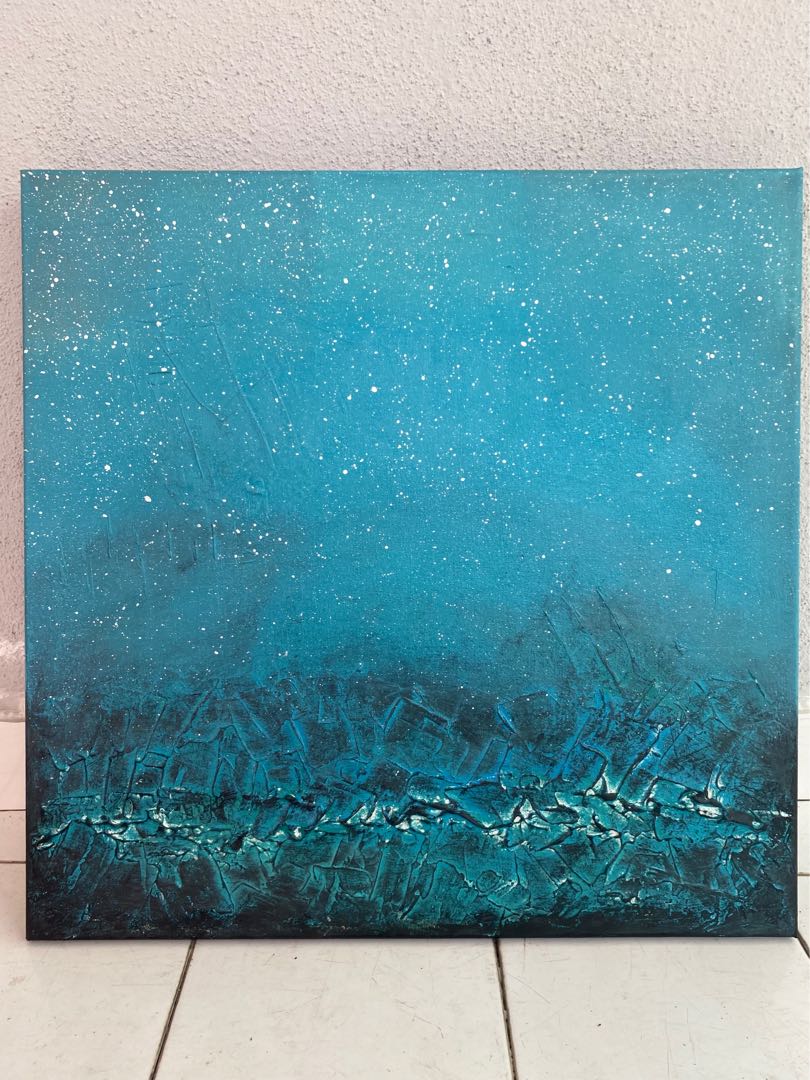 Turquoise abstract painting textured art, Hobbies & Toys, Stationery ...