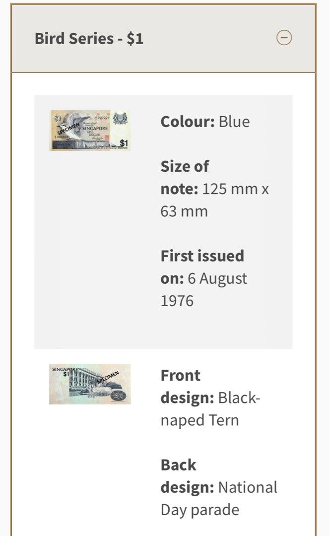 Vintage Singapore 2nd Series One Dollar $1 Banknote Currency - The Bird ...
