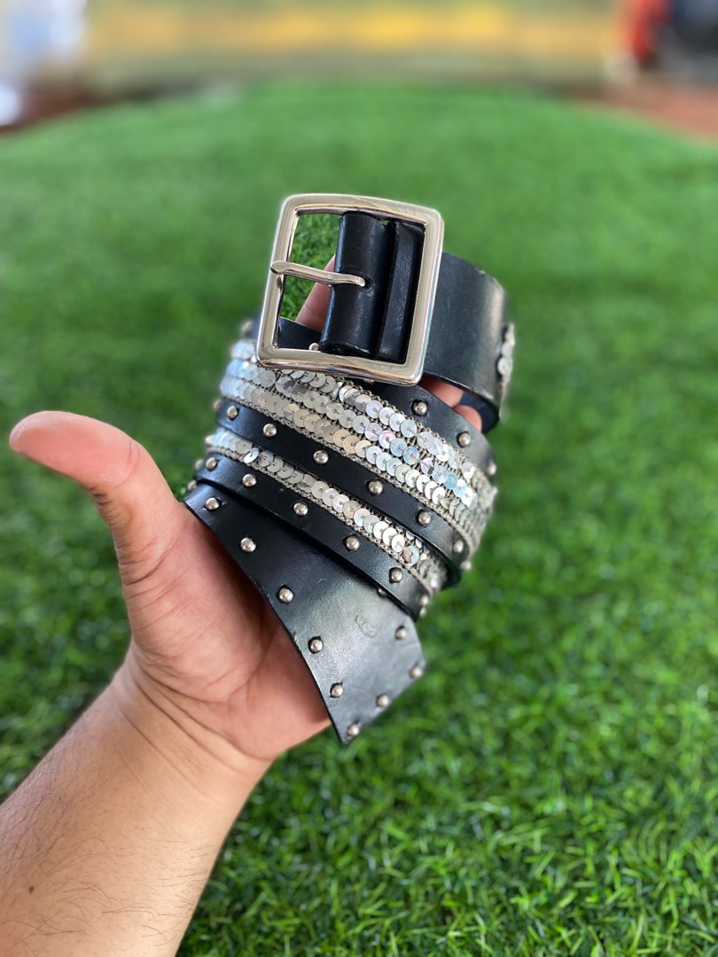 Vintage Studded Belt Genuine Leather Black, Men's Fashion, Watches ...