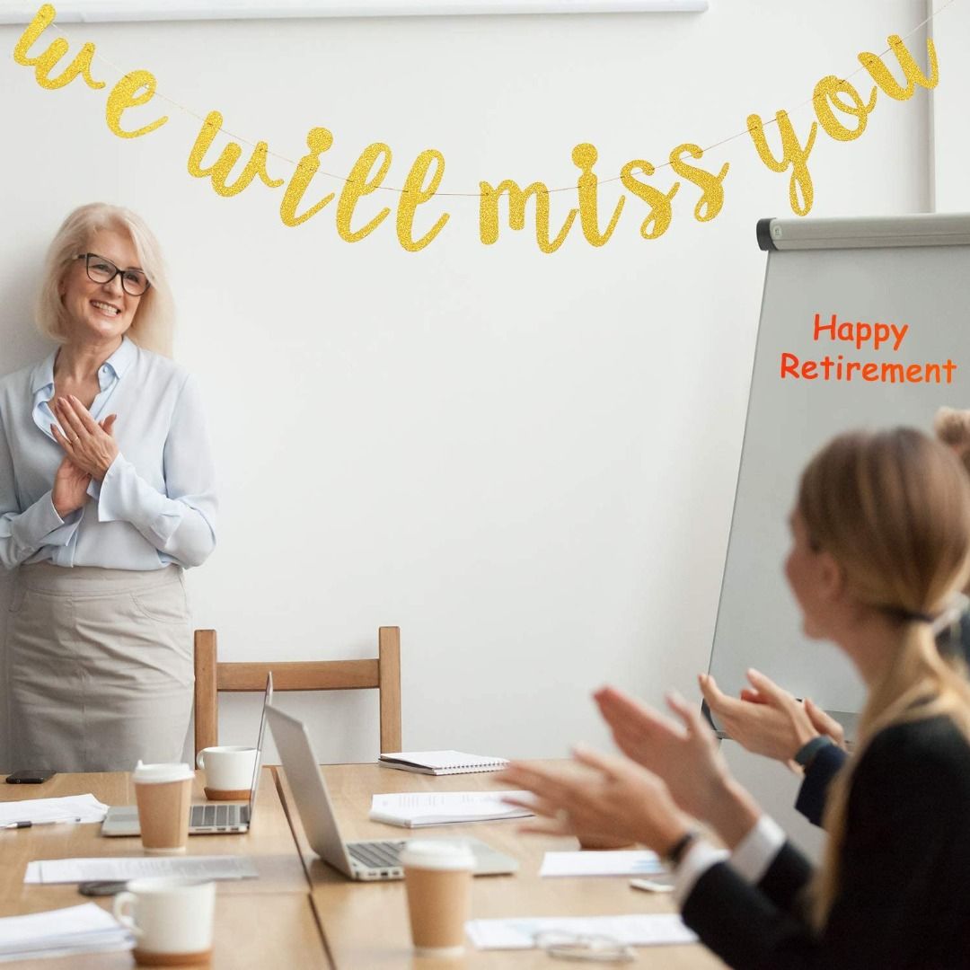 We Will Miss You Banner Gold Glitter Farewell Banner for Retirement ...