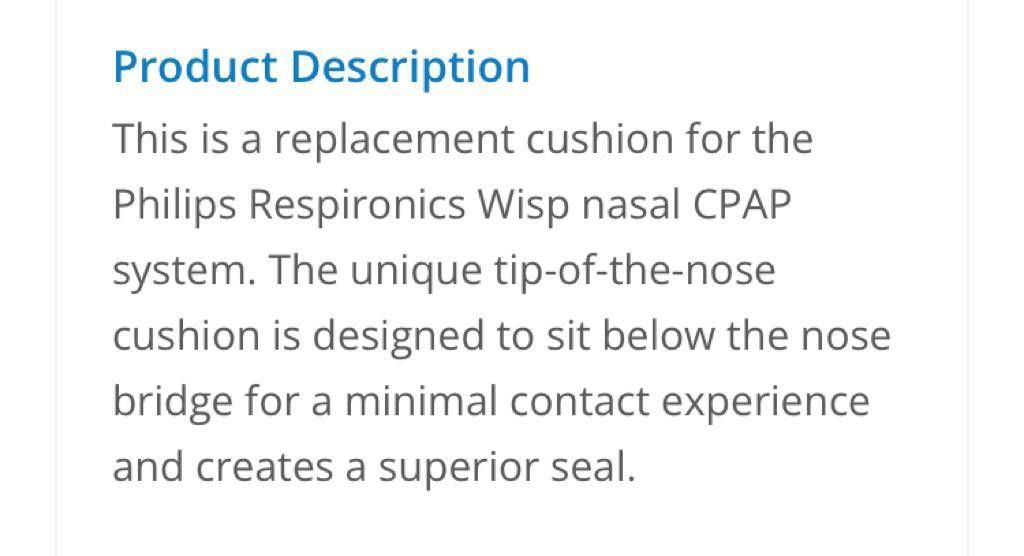 Philips Wisp nasal CPAP mask cushion (size: S/M), Health & Nutrition ...
