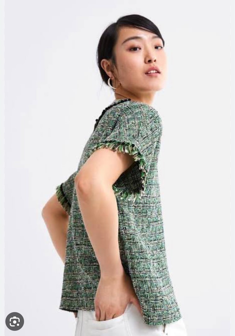 zara atasan tweed top on Carousell