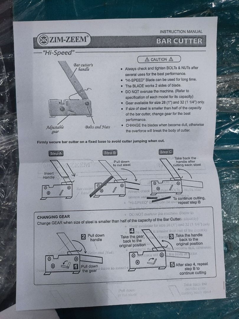 Zim-Zeem Bar Cutter 32mm 1-1/4", Commercial & Industrial, Industrial ...