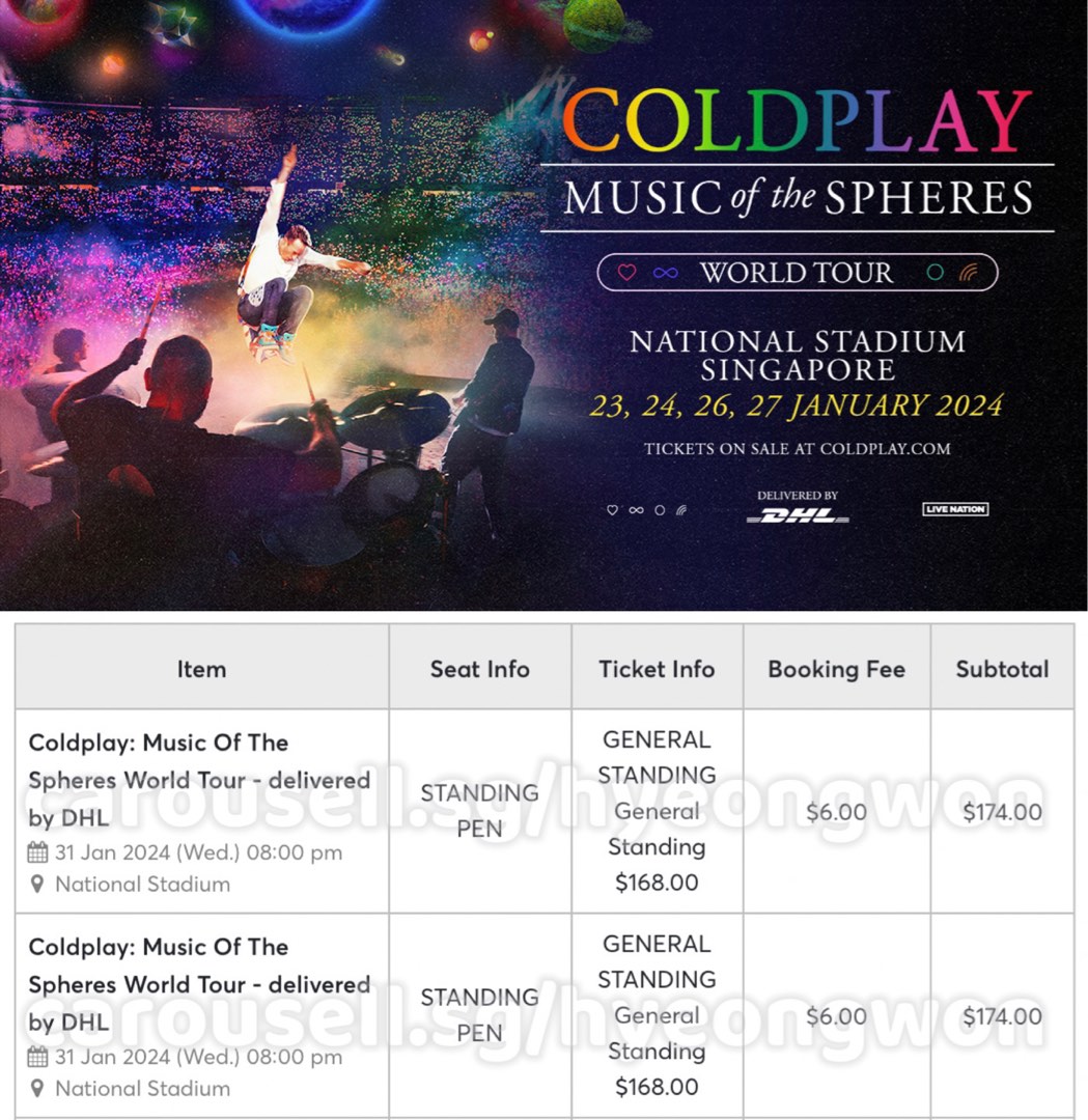 2x STANDING - Coldplay: Music Of The Spheres World Tour Singapore ...