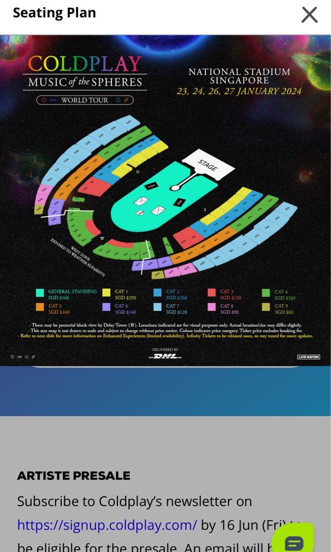 Coldplay Singapore General Standing x4, Tickets & Vouchers, Event ...