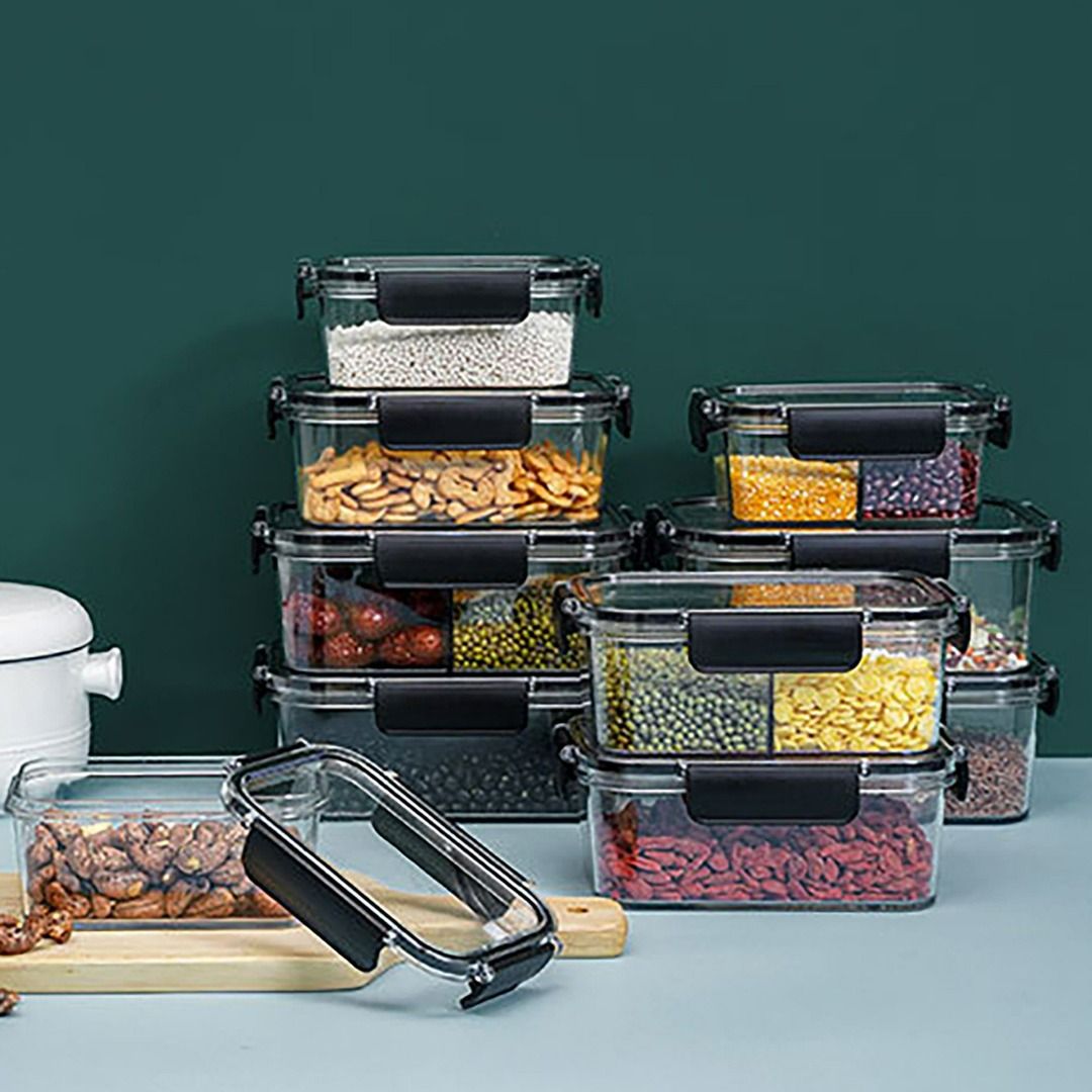 600) CLEAR LEAK PROOF STACKABLE FOOD STORAGE BOX WITH DIVIDERS ...