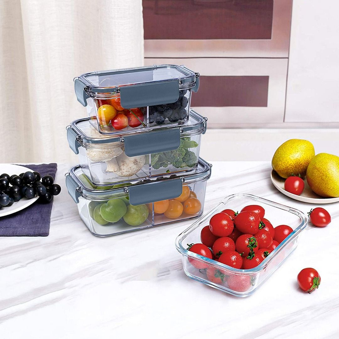 600) CLEAR LEAK PROOF STACKABLE FOOD STORAGE BOX WITH DIVIDERS ...
