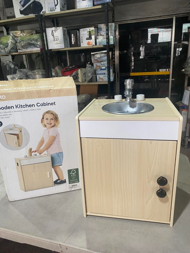 Anko Wooden Kids Play Kitchen Cabinet on Carousell