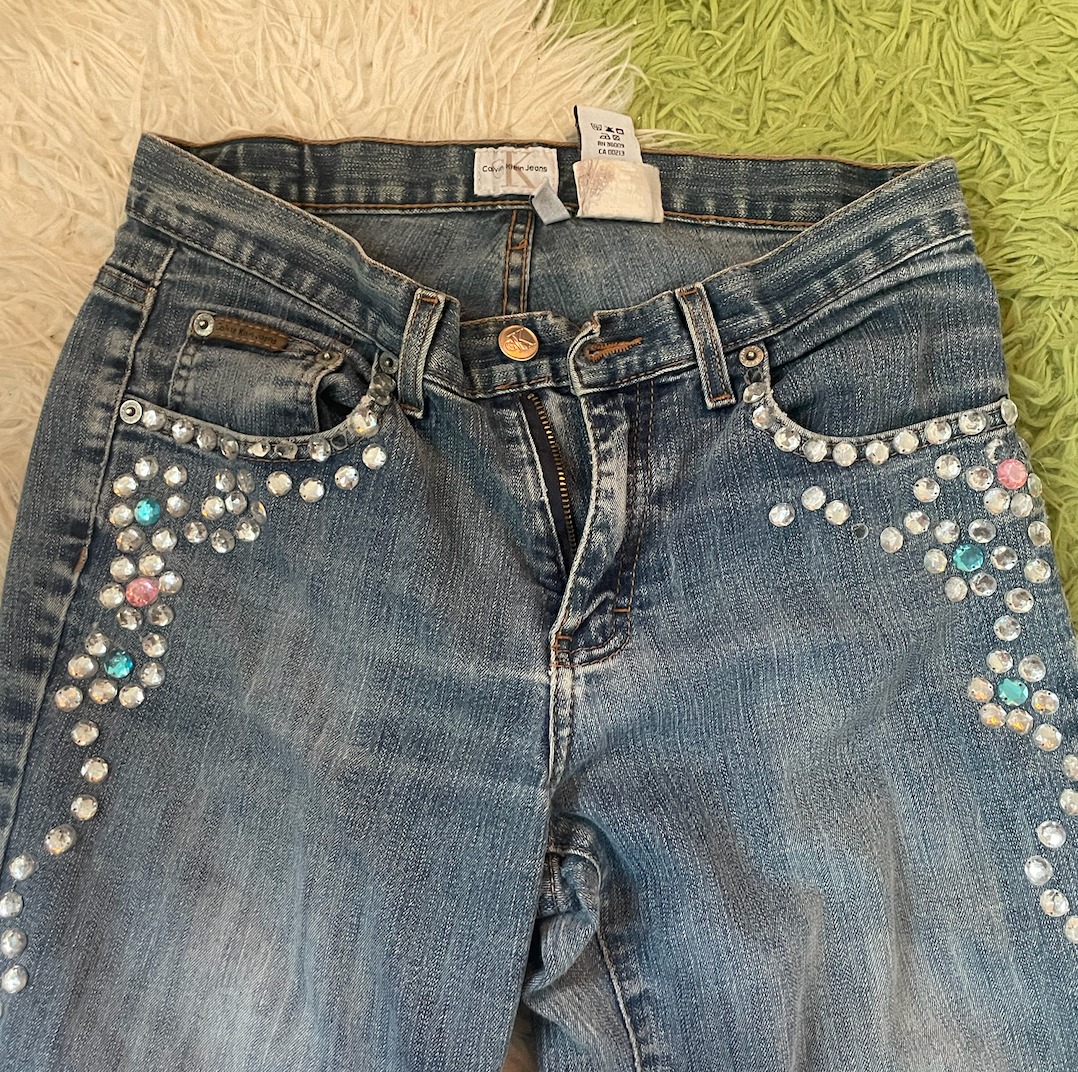 Bedazzled Calvin Klein Jeans, Women's Fashion, Bottoms, Jeans on Carousell