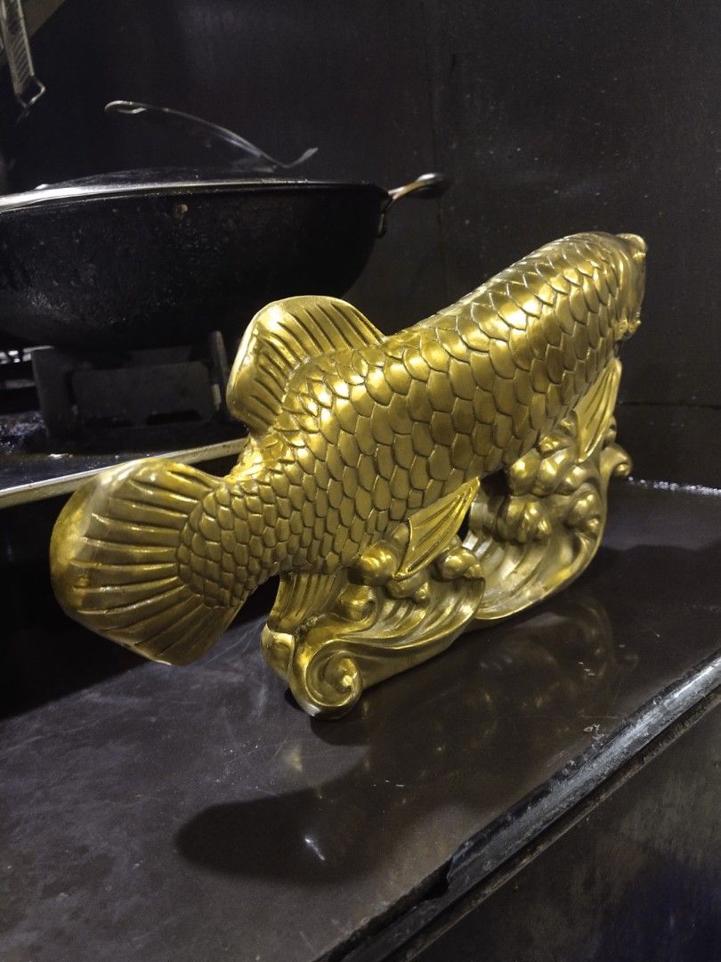 Brass lucky wealth arowana statue display on Carousell