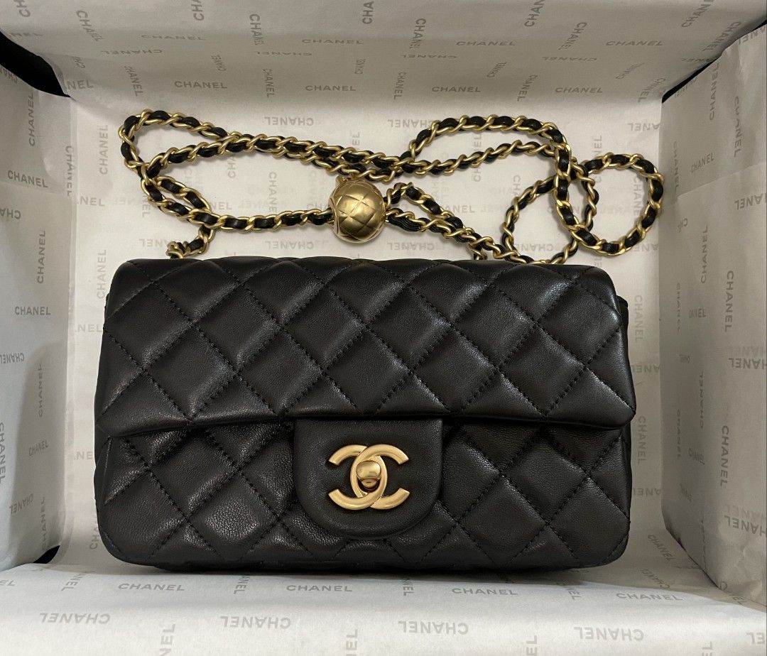 Chanel mini rectangle pearl crush black, Women's Fashion, Bags ...