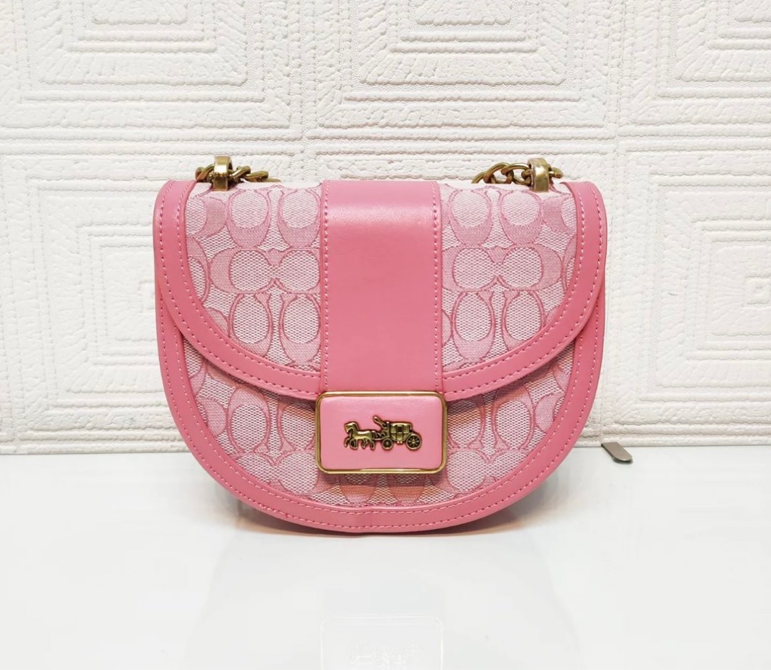Coach Pink Logo Half Moon Sling bag on Carousell
