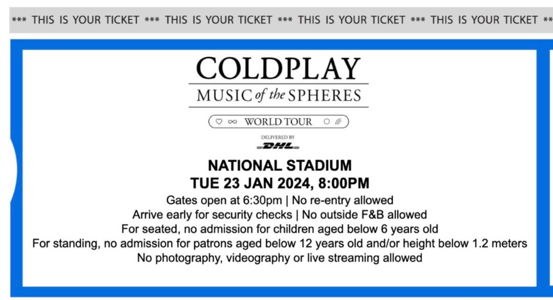 (Reserved) Coldplay 23 Jan (Tues) Singapore, Tickets & Vouchers, Event ...