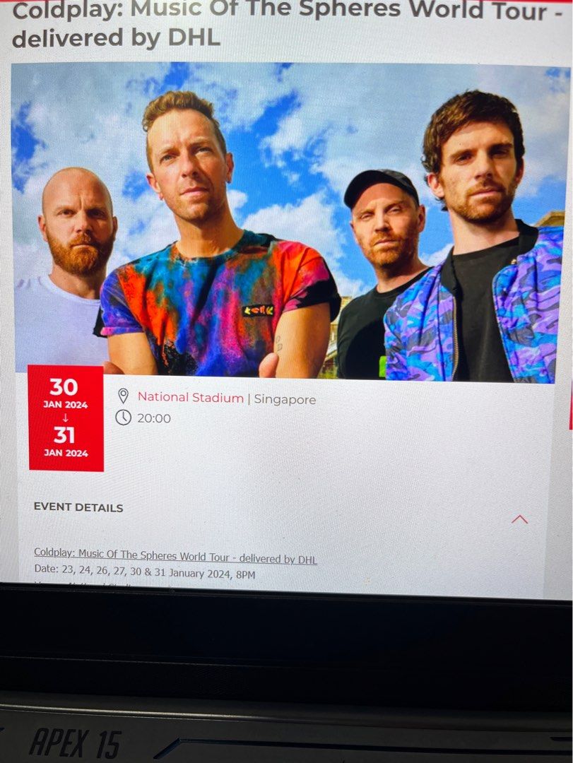 Coldplay 31st Jan 2024 Cat 4 section 415 tickets, Tickets & Vouchers ...