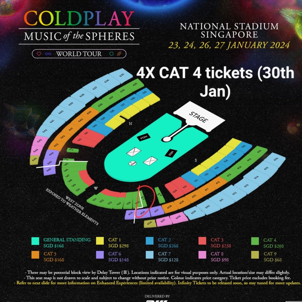 COLDPLAY 4X CAT 4 SIDE BY SIDE(30th), Tickets & Vouchers, Event Tickets ...