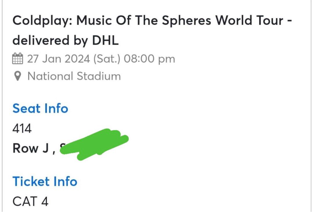 Coldplay cat 4 ticket 27/1/2024, Tickets & Vouchers, Event Tickets on ...