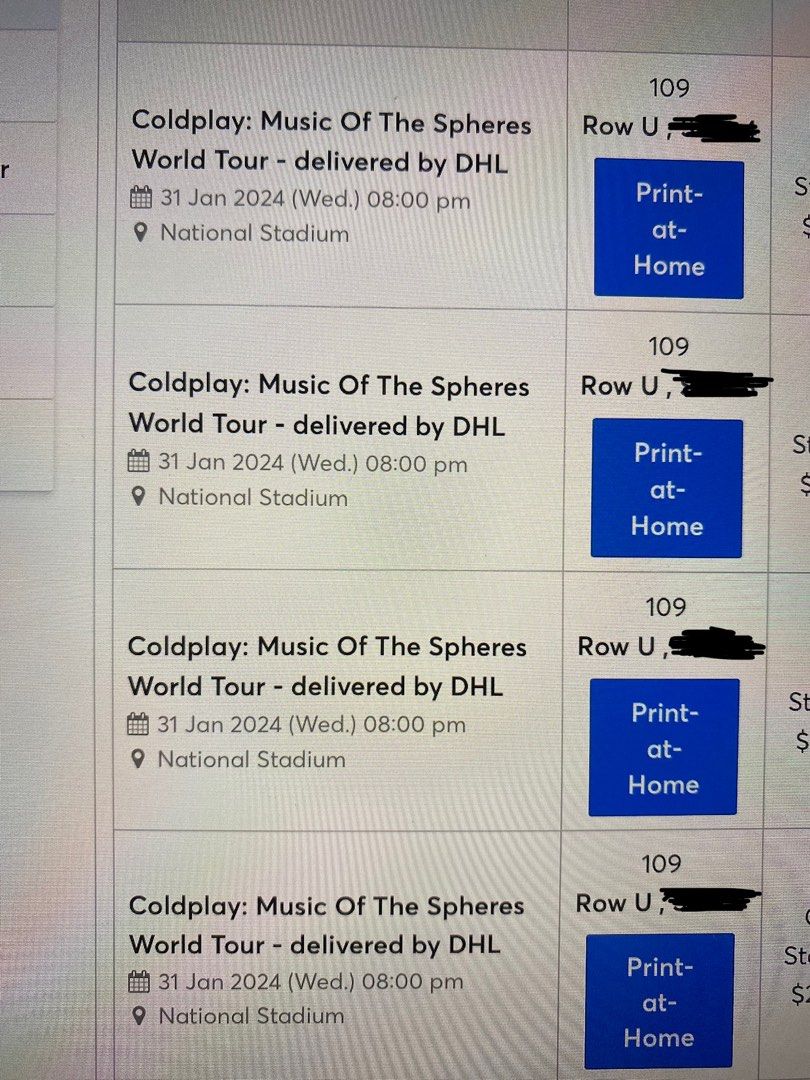 Coldplay SG 31 Jan - 4x Cat 3 (109), Tickets & Vouchers, Event Tickets ...